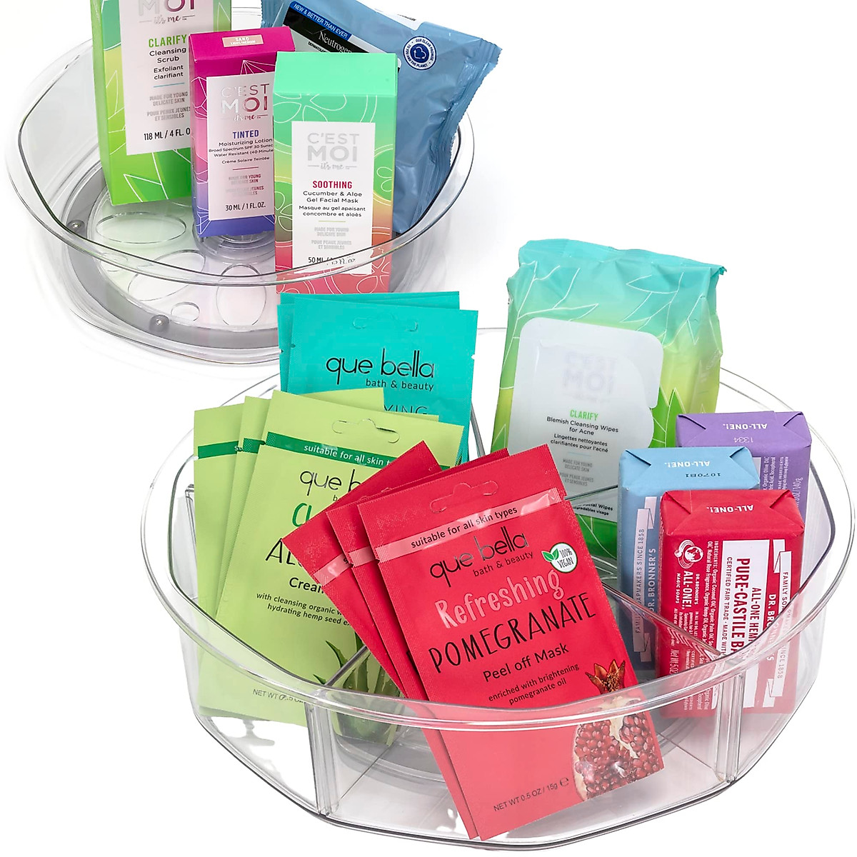 Clear Lazy Susan Organizer 12" & 9" Set - Lazy Susan for Refrigerator, Turntable for Cabinet with Removable Dividers, 12 Inch Pantry Lazy Susan, Plastic Turntable Organizer Solution - by Soveressence