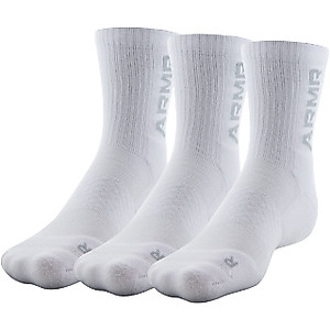 Under Armour Standard 3-Maker Mid-Crew Socks, 3-Pairs, White, Large