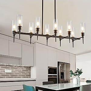 YM YI MI SHU ZI 10 Lights，Farmhouse Rectangular Chandelier，Black Chandeliers for Dining Room，Modern Farmhouse ，Rectangular Dining Room Fixtur，Dining Room Light fixtures Over Table