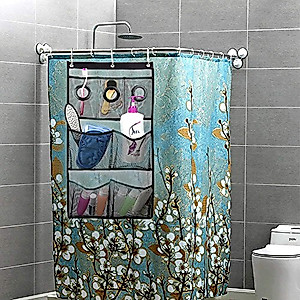 FishMM Mesh Shower Caddy College with Hooks, Bath Organizers for Shower with 7 Pockets, Hang on Shower Curtain Rod/Liner Hooks/Door for Bathroom,Space Saving