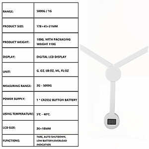 Kedoo Food Kitchen Scale, Digital Grams and Ounces, LB, ML, FL, for Weight Loss, Baking, Cooking, LCD Display (White)