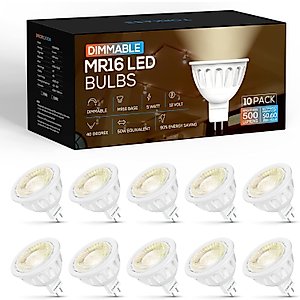Torkase Dimmable MR16 LED Bulbs(UL Listed),2700K Soft White,5W-50W Equivalent,GU5.3 Bi-Pin Base,12V Low Voltage,40-D Narrow Beam Angle,Indoor/Outdoor Landscape Warm LED Spot Lighting Bulbs,10-Pack