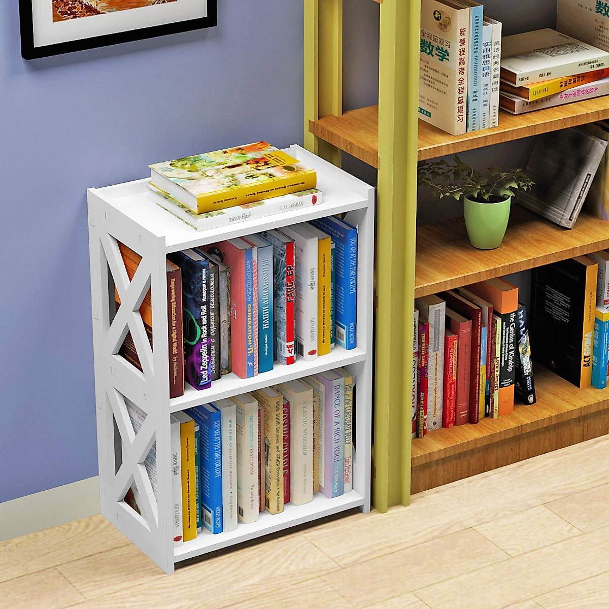 AGGICE Side Table, 3 Tier 2 Shelf Small Bookshelf Bookcase for Small Spaces, Bedside End Table Nightstand, Kids Book Storage Shelves for Bedroom Living Room Office, White