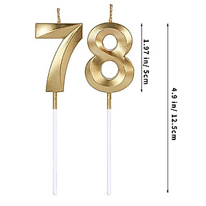 Gold 78th & 87th Birthday Candles for Cakes, Number 78 87 Candle Cake Topper for Party Anniversary Wedding Celebration Decoration