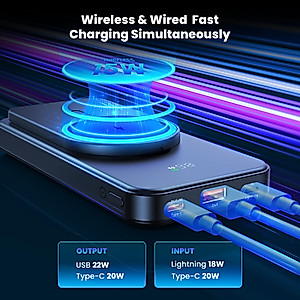 SQERO Wireless Portable Charger Power Bank with Magnetic Foldable Stand Charge Station Compatible with MagSafe, 10000mAh 22.5W PD Fast Charging for Magsafe Battery Pack (Black)