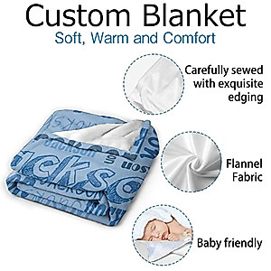 SIMIEEK Custom Blanket Personalized with Name Text, Customized Flannel Throws Blankets for Baby Adults Kids Birthday Valentines Day Gift, 50x40 Inches Inches, Blue
