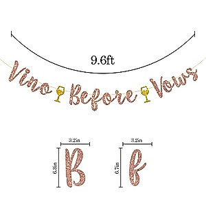 Talorine Vino Before Vows Banner, Bridal Shower, Engagement, Bride to Be, Wedding Party Decorations (Rose Gold Glitter)