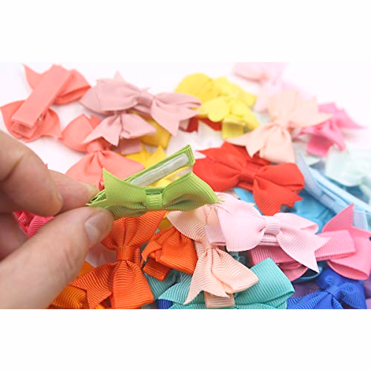 CELLOT Baby Hair Clips 50Pcs Tiny 2" Hair Bows Fully Covered Barrettes Clips for Baby Girls Infants and Toddlers,25 Colors in Pairs