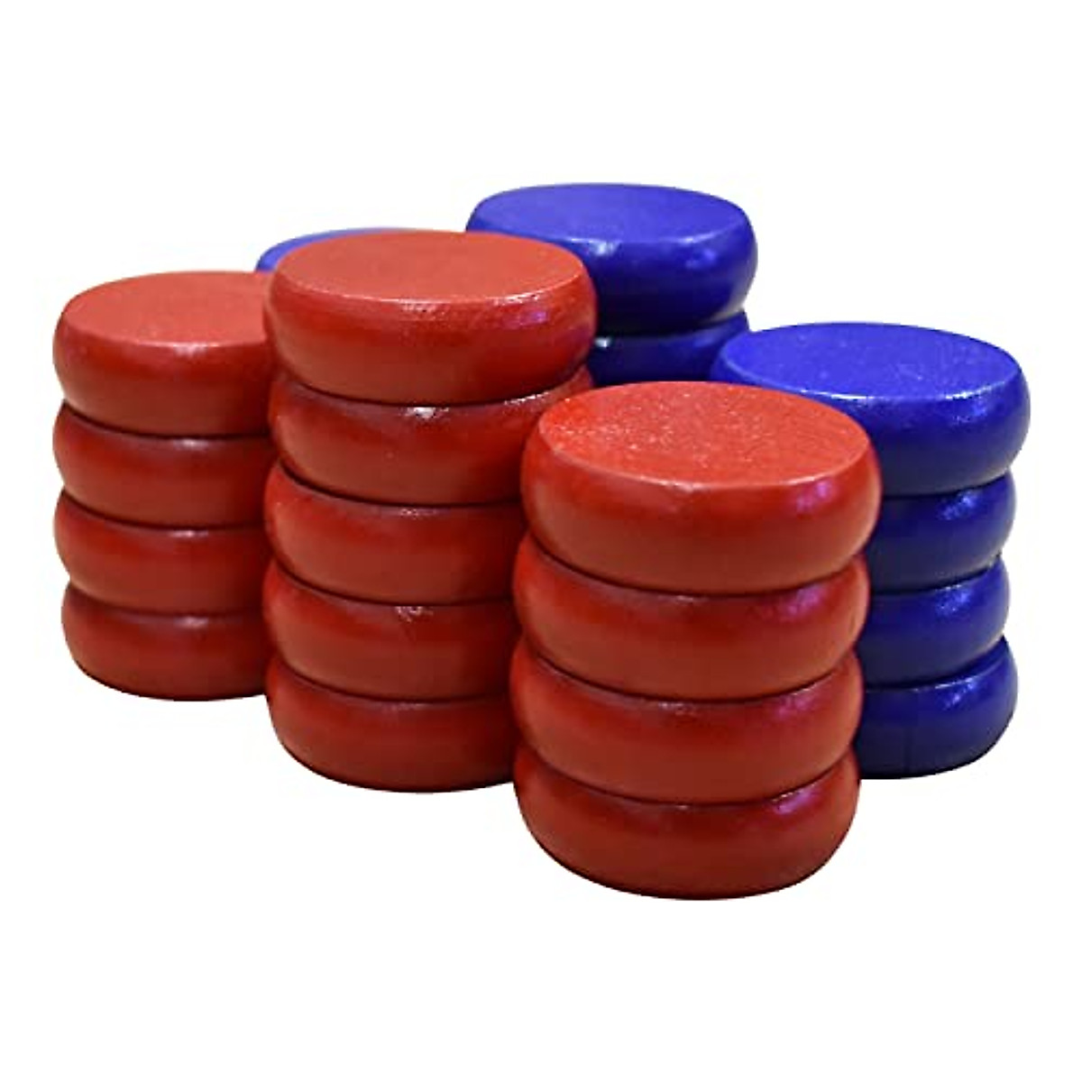 26 Red and Blue Crokinole Discs with a Velvet Pouch (Mini Discs - 1 3/32 Inch Diameter (2.8cm))