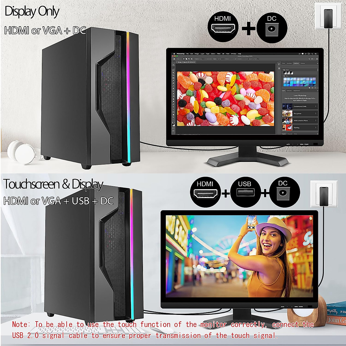 Pisichen Computer Monitor, 22 Inch PC Monitor HD 1920x1080, Monitor with HDMI & VGA Interface, 5ms, 75Hz, Brightness 250 cd/m², Computer Screen for Laptop/PS3/PS4, Built-in Speakers