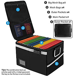 Addoklm File Box Fireproof Document Box with Lock,Document Storage Organizer Box,Collapsible File Cabinet with Metal Handle for Letter and Legal Size,Folders/Certificates/Books(Black)