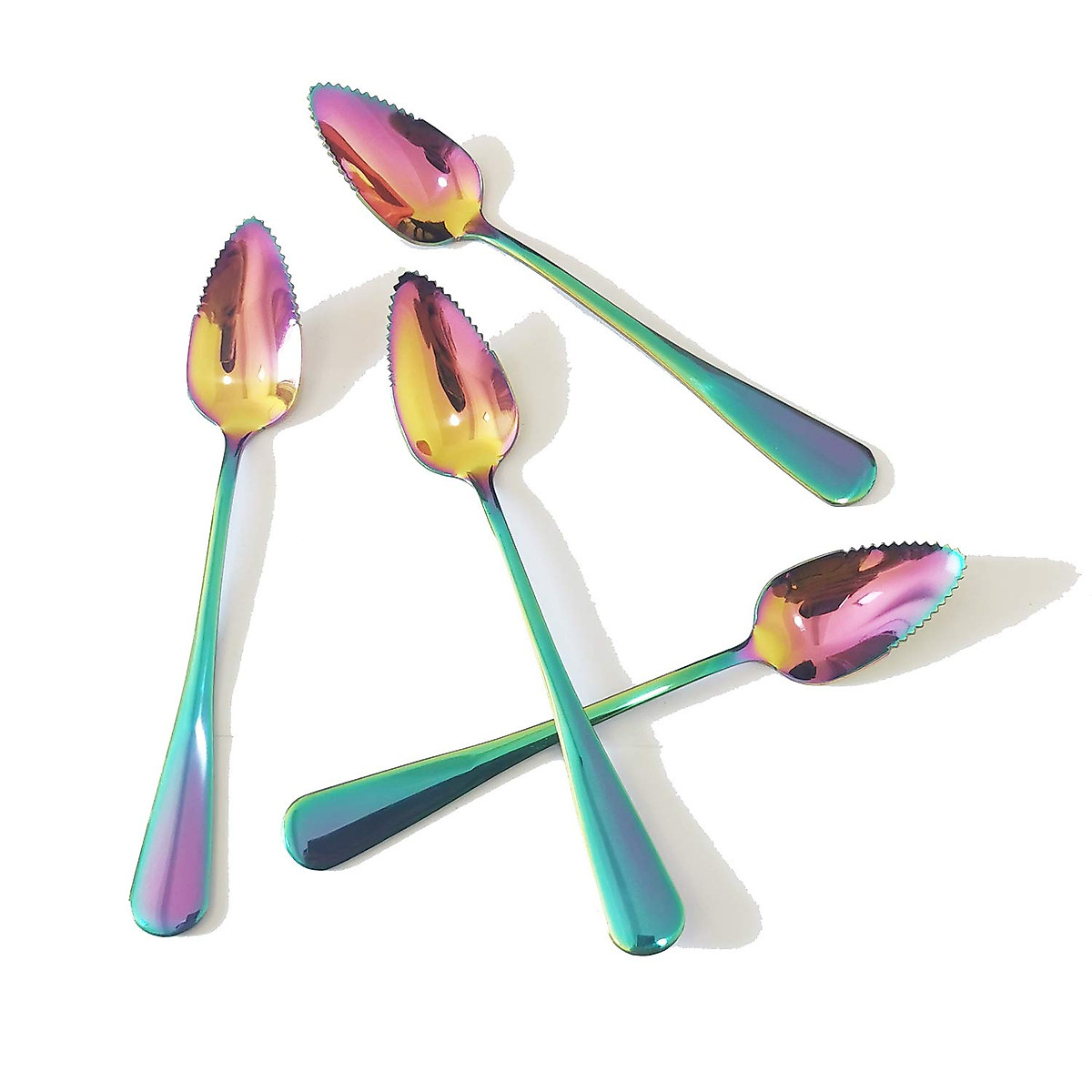 Choary 4 piece colorful Grapefruit Spoons 6.5 inch Metal Stainless Steel Grapefruit Spoons stainless steel spoon for dessert fruit and salad