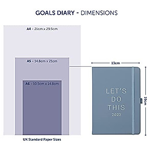 Busy B Goals Diary Runs January - December 2022. A5 Blue Week to View Goal Setting Planner with Stickers, Pockets & Notes