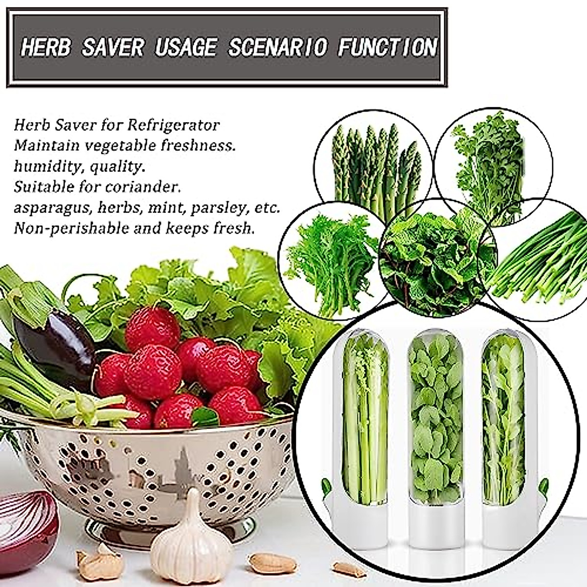 Vamrak Herb Saver for Refrigerator, Fresh Herb Keeper, Cilantro Containers for Refrigerator, Herb Saver Pod, Fresh Herb Keeper for Cilantro, Parsley, Asparagus, Keeps Vegetables for 2-3 Weeks (3PCS)