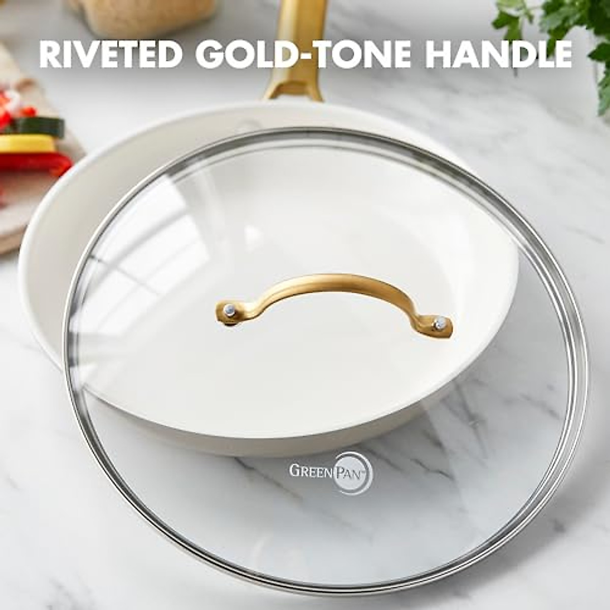 GreenPan Reserve 10" Tempered Glass Lid for Pots and Pans Cookware, Gold-Tone Handle with Matte Finish, Dishwasher and Oven Safe