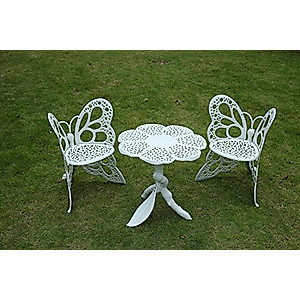 Caesar Furniture Cast Aluminum Outdoor Patio Butterfly Chair and Table (3 pcs, White)