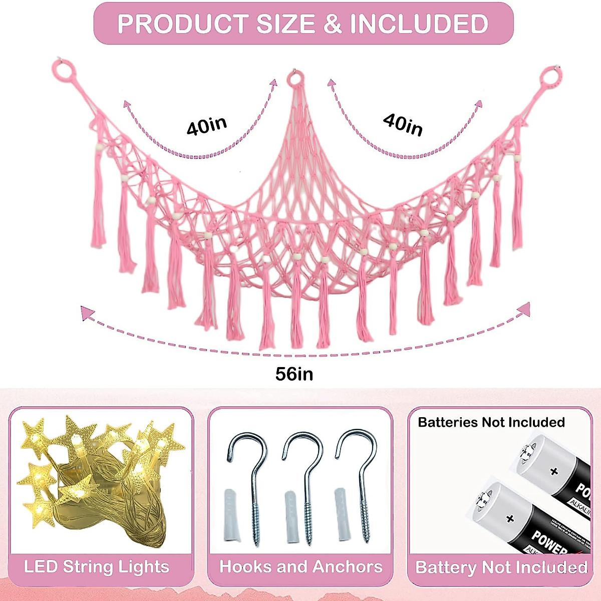 KUCPE Stuffed Animal Net Or Hammock - 2 Pcs Stuffed Animals Storage Chain for Organizing your Teddy and Stuffy Collection Easy to Hang/Included Anchors & Hooks