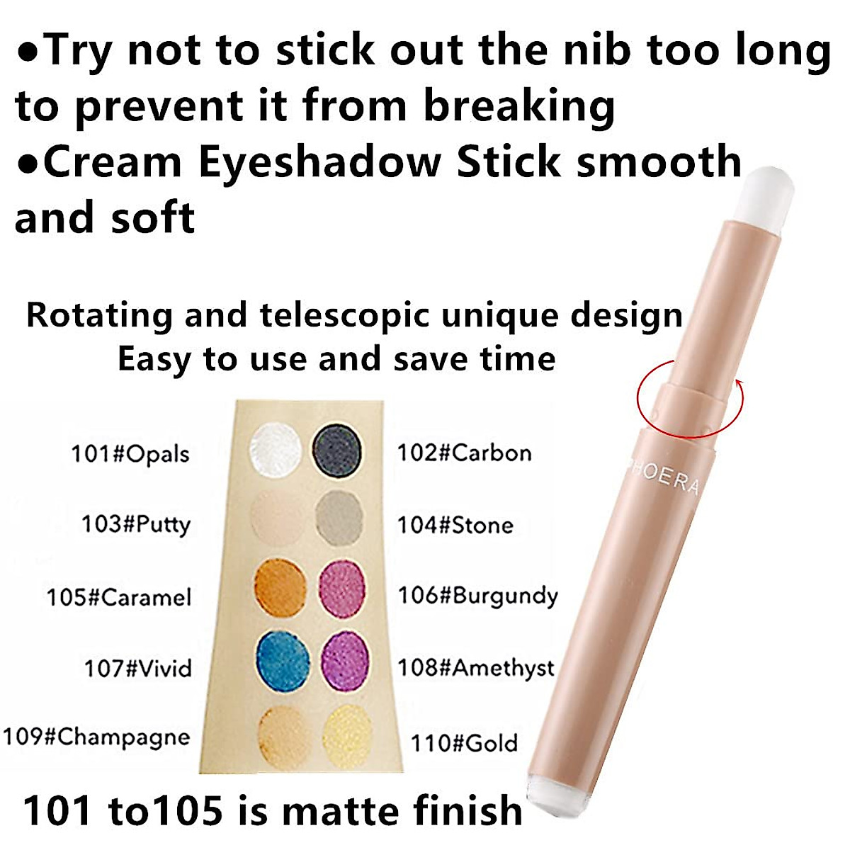 Go Ho Matte White Eyeshadow Stick,White Opals Eye Shadow Makeup,Creamy Eyeshadow Pen Crayon,White Highlighter Eye Brightener Stick,Waterproof Eyeshadow Pencil Smooth Easy To Color,101# Opals White