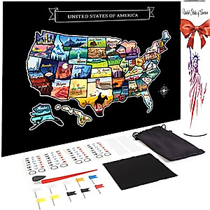 Large Scratch Off Map Of United States 23x16 inch - Hand Drawn Travel USA Map with Accessories - Laminated United States Map - Deluxe Visited States US Map for Home Decor - Cool Traveler Gift Idea