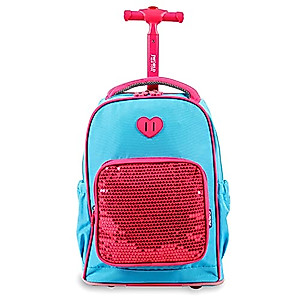 J World New York Kids' Sparkle Rolling Backpack, Sky Blue, One Size