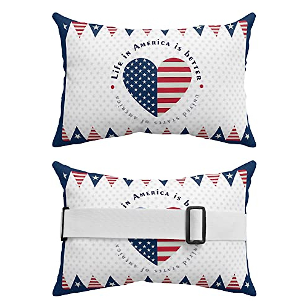 Recliner Head Pillow Ledge Loungers Chair Pillows with Insert Life in American is Better American USA Flag Hear Shapes Lumbar Pillow with Adjustable Strap Patio Garden Cushion for Bench Couch, 2 PCS
