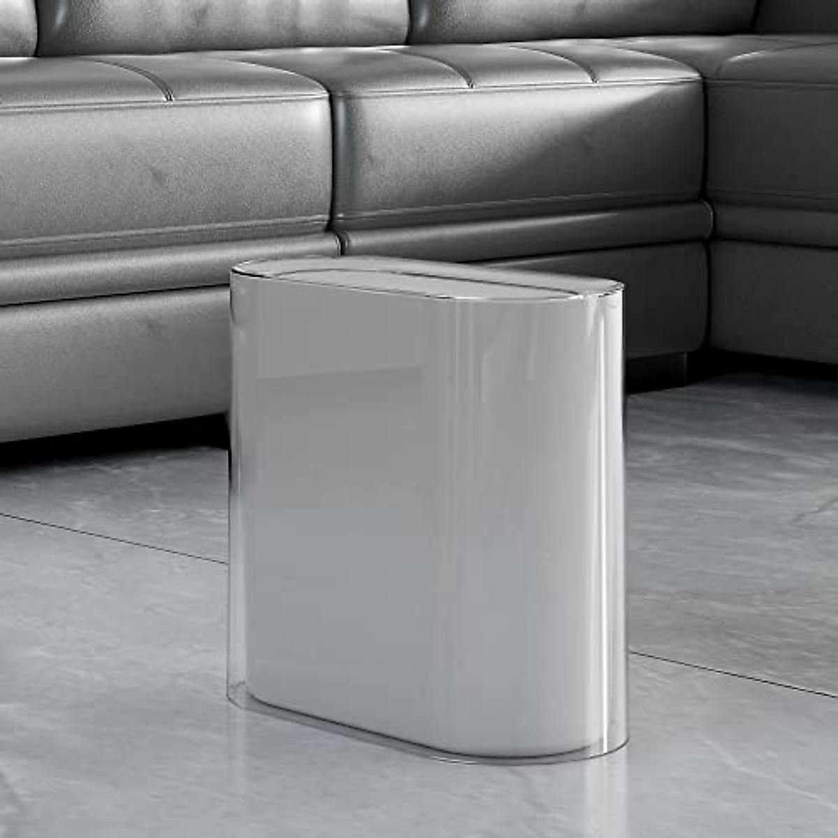 IEEK Small Waste Basket Slim Trash Can 3.2 Gallon/12L Clear and White Garbage Can Rectangle Plastic Wastebaskets Container Bin for Narrow Spaces Office,Bathroom, Bedroom,Kitchen,Living Room,Study