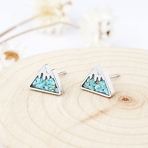 Lauren-Spencer Gemstone Mountain Stud Earrings for Women Small Green Turquoise Mountain Earrings Studs Stainless Steel Snow Mountain Range Earrings for Women Nature Jewelry Gift