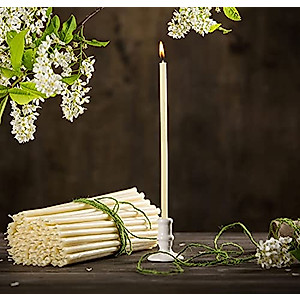 Danilovo Pure Beeswax Candles - No-Drip, Smoke-Less, Tall, Thin Taper Candles – Decorative Candles for Church Prayer, Decor or Birthday Candles – Honey Scented – 5.9 in, Ø 0.2 in (White, 50pcs)