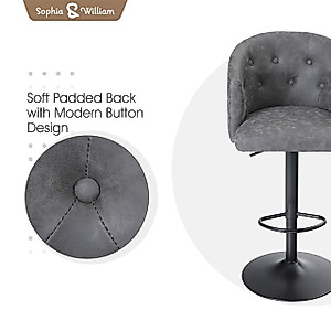 Sophia & William Adjustable Swivel Bar Stool Counter Height Bar Stool for Kitchen Island,Modern PU Leather Bar Stool with Back & Footrest & Airlift Handle, Counter Leather Stool,300lbs,Grey,1PC