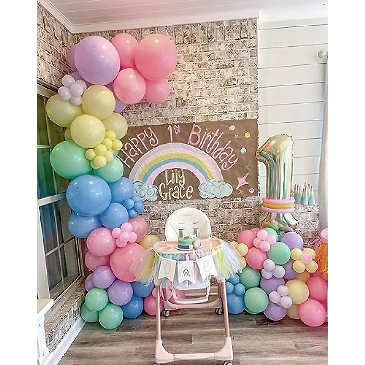 Pastel Balloon Garland Arch Kit, 142pcs Pastel Balloons Macaron Rainbow Balloons Ice Cream Foil Party Balloons for Baby Shower Girls Birthday Ice Cream Theme Party Decorations