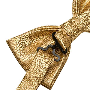 Dubulle Gold Bow Tie Lapel Pin Set for Men Mens Solid Gold Pretied Bowties Handkerchief Cufflinks
