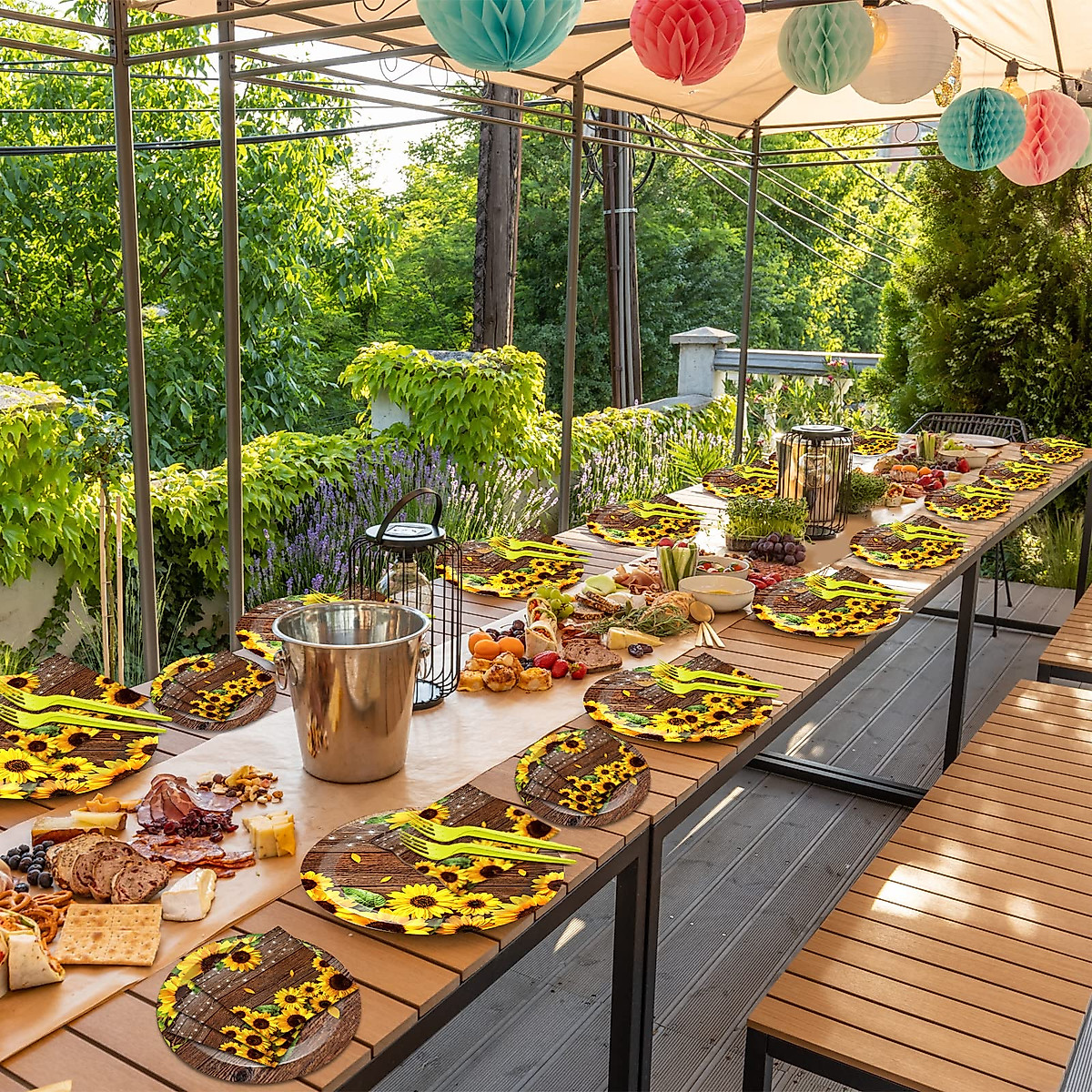 50 Guests Sunflower Bridal Birthday Party Supplies Set Summer Sunflower Plates Napkins Party Supplies Sunflower Decoration Sunflower Bridal Party Tableware for Men Women Boy Girl Sunflower 200 PCS