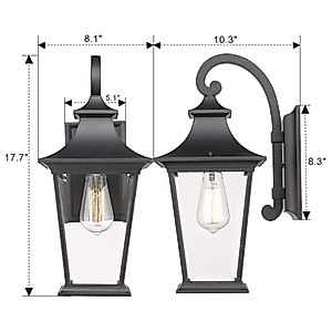 Emliviar Outdoor Wall Lantern, 1-Light Exterior Wall Mount Light with Clear Glass in Black Finish, 18" Height, 500181