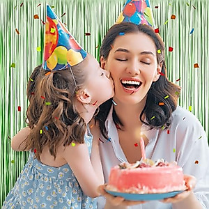 3 Pack Foil Curtains Metallic Foil Fringe Curtain-JVIGUE，Birthday Party Photo Backdrop Wedding Event Decor (Pale Green Decorative Streamers)