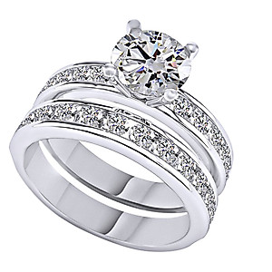 AFFY 2 Carat White Natural Diamond Bridal Engagement Wedding Ring Set in 14k Solid White Gold