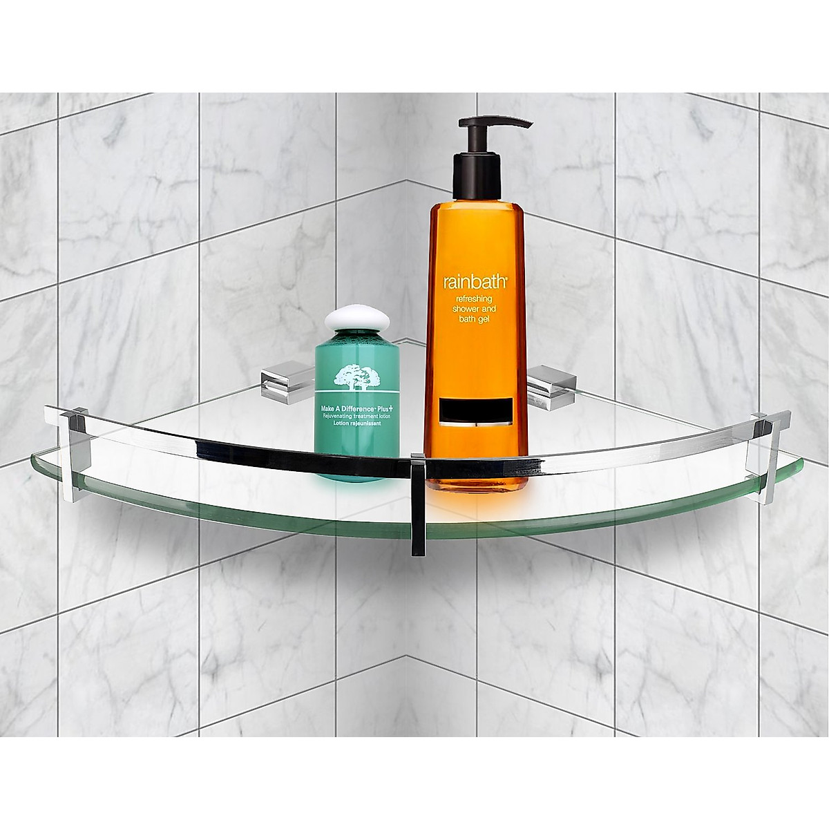 Mount-It! Glass Corner Shelf for Shower&Bathroom, Wall Mounted with Chrome Rail & 8mm Tempered Glass, 9.75 Inch