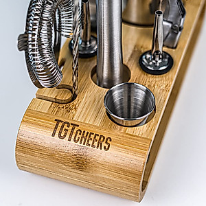 TGT CHEERS Cocktail Shaker Set with Stylish Bamboo Stand 11-pcs | Home Mixology Bartender Kit Gift Box | Cocktail Making Barware tool Set Mixer 25 oz Coctelera Perfect for Home Christmas Gift for him