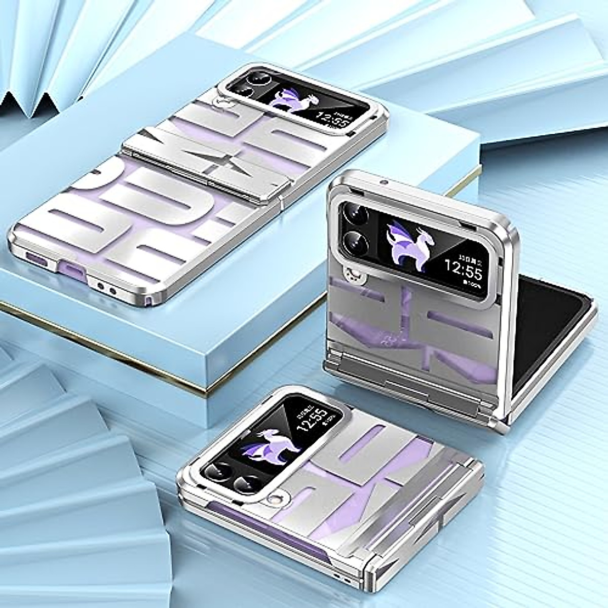 Cell Phone Case Ultra-Thin Lightweight Case Compatible with Samsung Galaxy Z Flip 4 with Hinge+Camera Lens Protector Shockproof Full Protective Rugged Cover (Electroplating) with Hard Protective Body