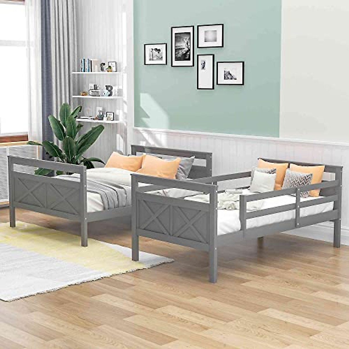 Cotoala Twin Over Full Solid Wood Bunk Bed with Ladder, Safety Guardrail, No Box Spring Need, Perfect for Bedroom Kids, Adults