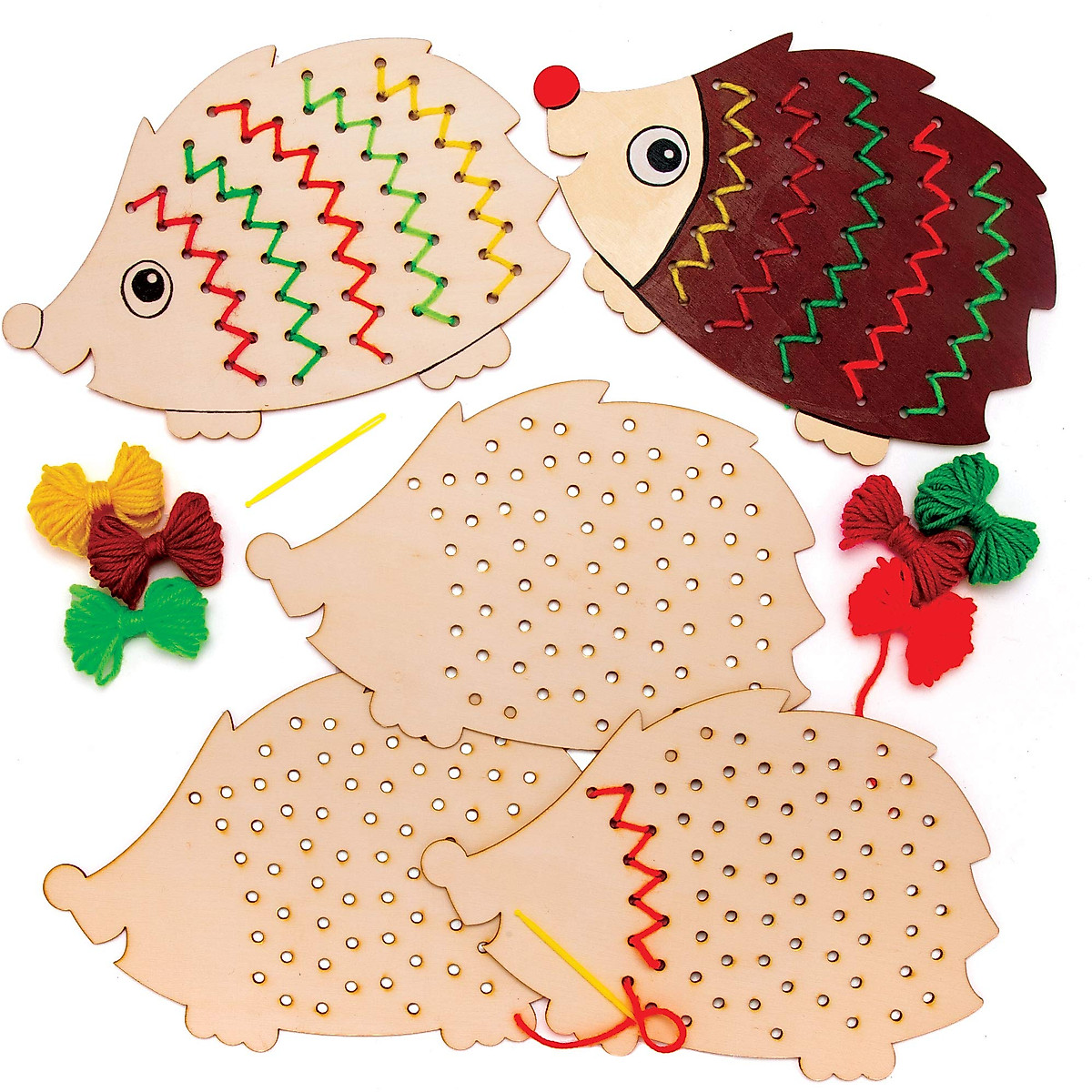 Baker Ross AW934 Hedgehog Wooden Threading Kits - Pack Of 4, Arts And Crafts For Kids, Assorted