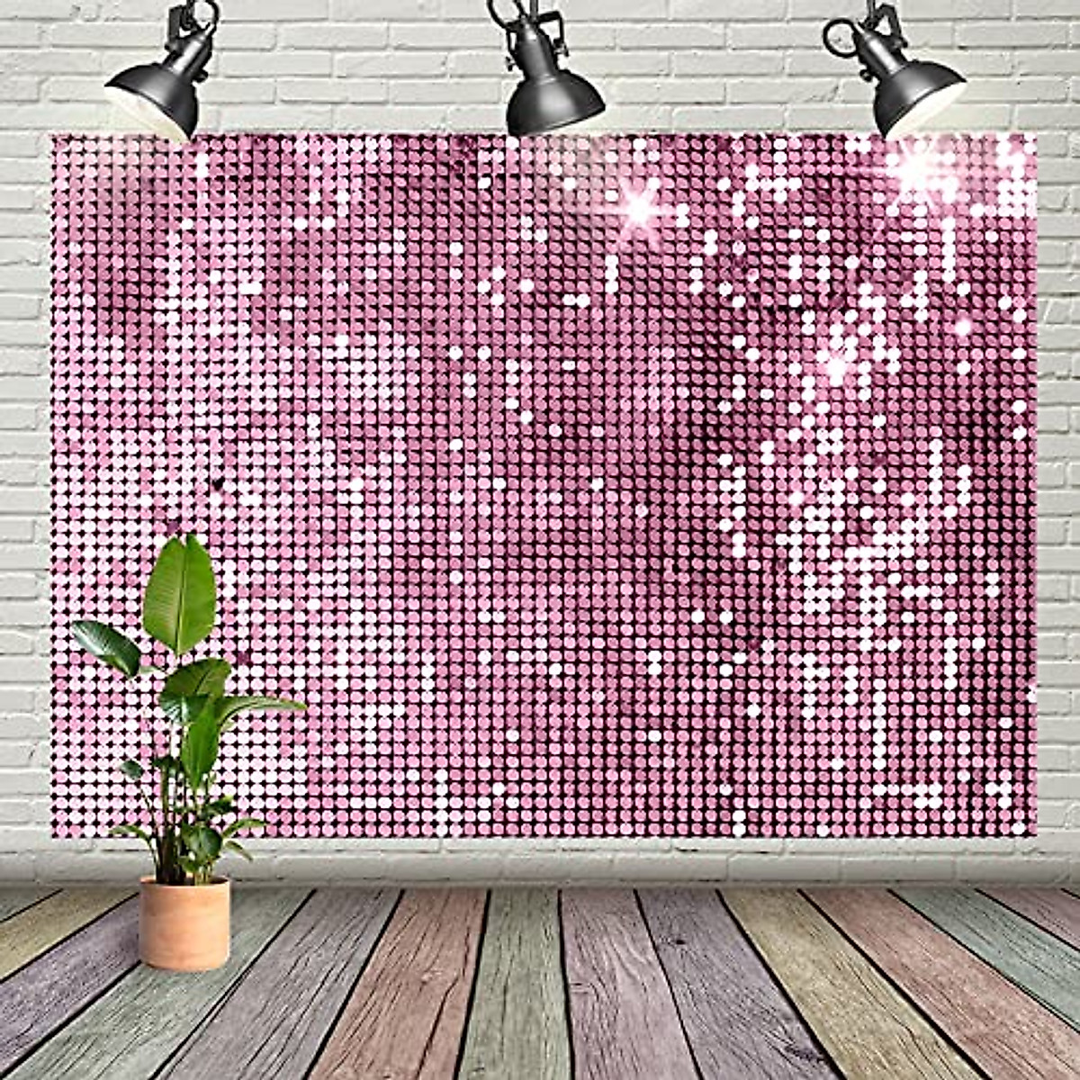 Wollmix 7x5ft Rose Gold Sequins Backdrop Disco Party Decorations Glitter Birthday Wedding Party Photo Background for Baby Shower Photography 70s Theme Halos Party Banner Photo Studio Props