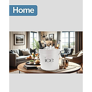 3Qt White Galvanized Ice Bucket with Lid, Scoop & Handles - Ideal for Cocktails, Parties, BBQs, Wine & Champagne. Double-Layer Insulated Outer & Galvanized Inner Layer, Perfect for Home & Outdoor Use