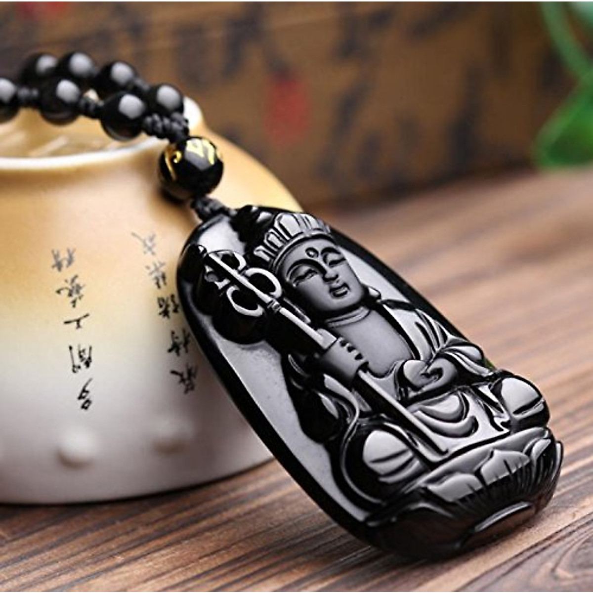 Natural Obsidian Pendant Monk Xuanzang Sanzo