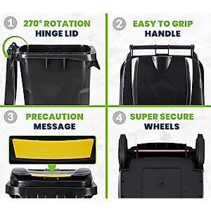 Alpine 64 Gallon Trash Can with Wheels - Large Heavy Duty Outdoor Trash Can with Lid, Rolling Trash Can Outdoor, Outside Wheeled Garbage Can for Residential and Commercial Use (Black)