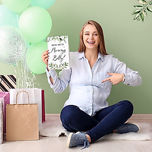 Sabary 64 Pcs Guess Baby Shower Games Include How Big is Mommy's Belly Sign Measure Baby Bump Game 50 Guessing Cards 10 Pencils 3 Measuring Tapes for Baby Shower Party(Greenery)