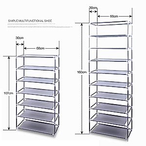 BELANITAS 10 Tier 9 Lattices Shoe Rack Organizer, Shoe Rack for Entryway with Non-woven Dust Cover, Shoe Shelf for Sneakers, High Heels, Boots and Storage Box, Hold 27-35 Pairs of Shoes, Coffee
