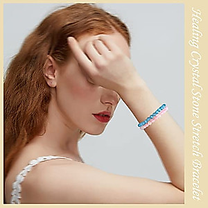 JEWPARK 12 PCS Gemstone 6mm Round Beads Bracelet Set Healing Crystal Stone Stretch Bracelets for Men Women Round Beaded Elastic Bracelets