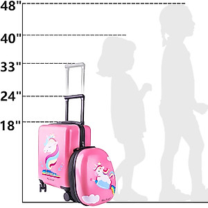 iPlay, iLearn Unicorn Kids Luggage, Girls Carry on Suitcase W/ 4 Spinner Wheels, Pink Travel Luggage Set W/ Backpack, Trolley Luggage for Children Toddlers