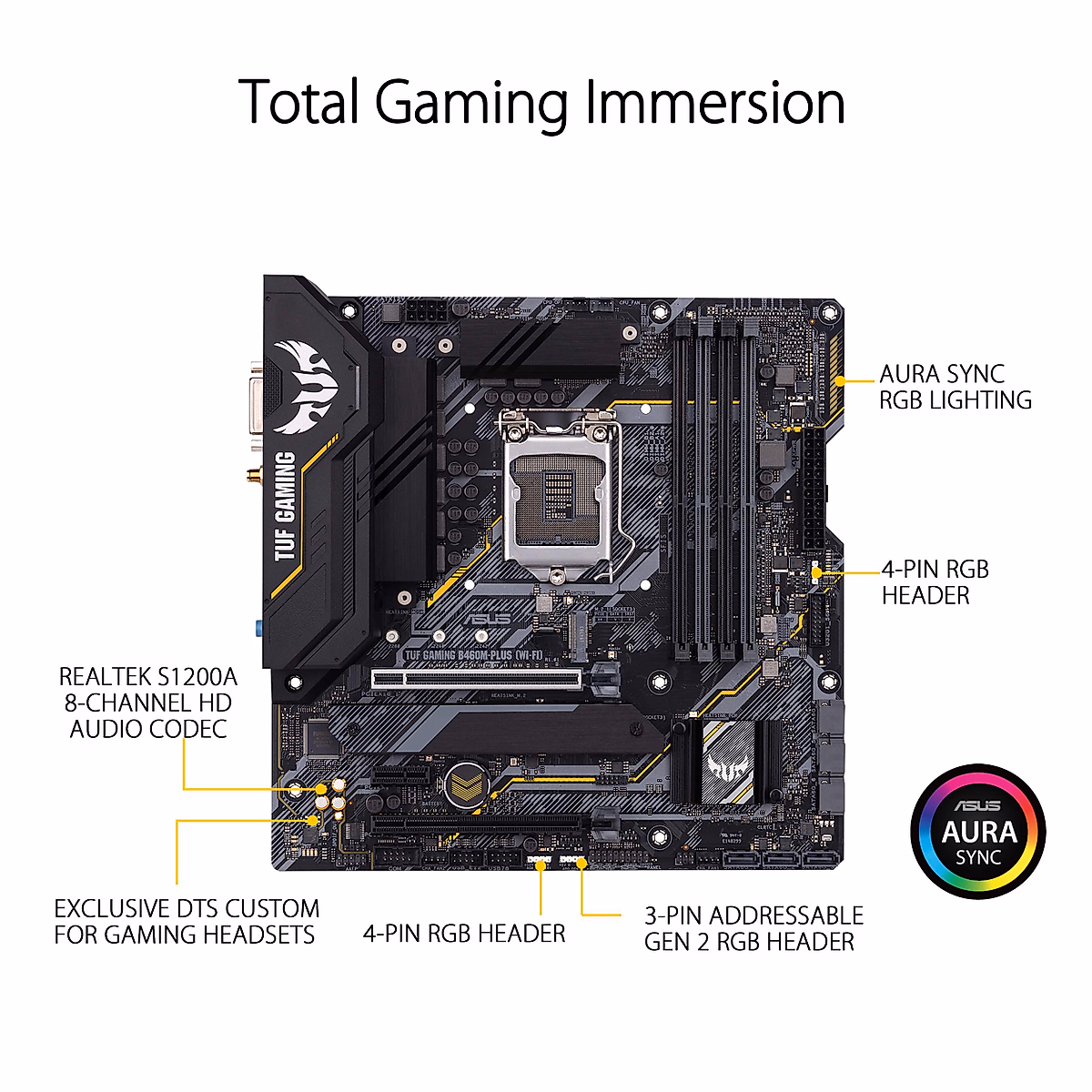 ASUS TUF Gaming B460M-Plus WiFi 6 LGA1200 (Intel® 10th Gen) Micro ATX Gaming Motherboard (Intel® 1Gb LAN, USB 3.2 gen 1 Front Panel Connector, addressable Gen 2 RGB Header, Aura Sync)