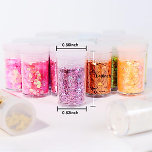 CIYOWTA Chunky Glitter, Chunky and Fine Glitter Mix, Holographic Glitter for Resin, Glitter for Crafts, Set of 40 Colors, Cosmetic Glitter for Nails Face Tumbler Body Hair Painting Epoxy Art Glitter